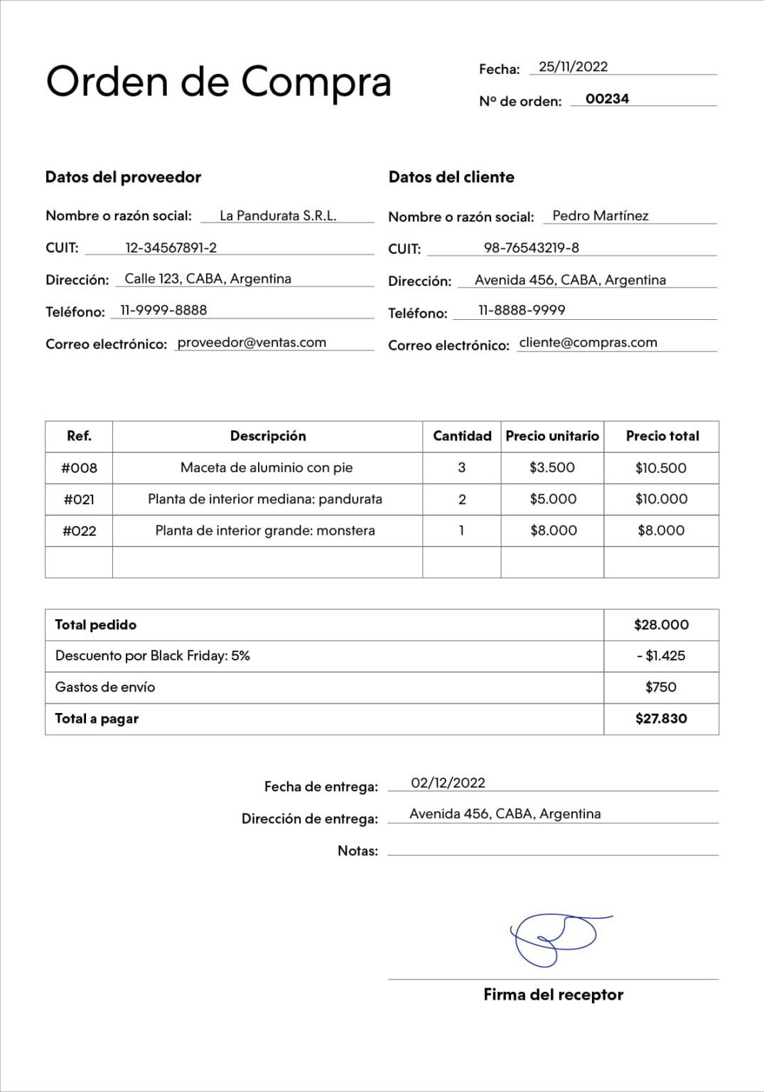 Ejemplos de Órdenes de Compra: Formato y Ejemplos